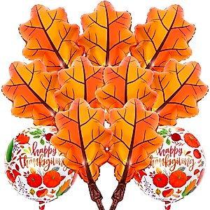 KatchOn, Happy Thanksgiving Balloons - Large 27 Inch, Pack of 6 | Large Fall Leaf Balloons - 27 Inch, Pack of 6 | Fall Balloon for Fall Decorations | Maple Leaf Balloons for Thanksgiving Decorations