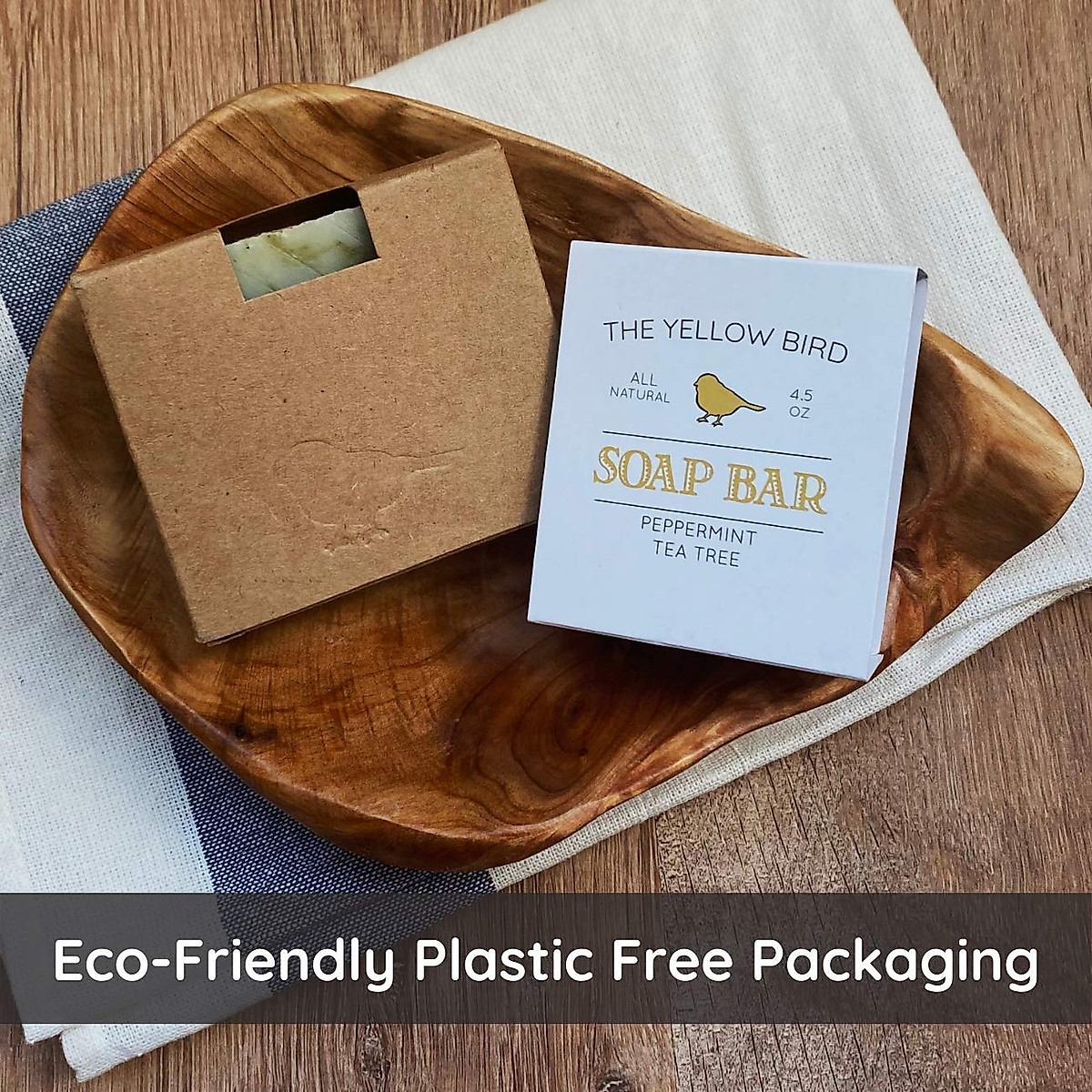 The Yellow Bird Peppermint Tea Tree Soap Bar. Made In USA with All Natural & Organic Ingredients. Pure Essential Oils. Sensitive Skin Body & Face Soap.