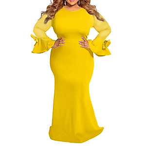 IyMoo Women's Sexy Plus Size Bodycon Ruffle Shoulder Cocktail Evening Mixi Dress Yellow 2XL