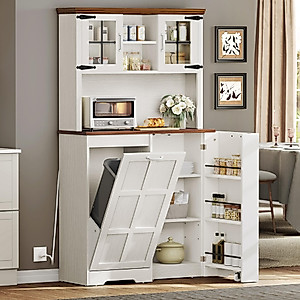 DWVO Kitchen Pantry Cabinet, Trash Can Cabinet Fits 13 Gallon Tilit Out Can,Kitchen Storage Cabinet with Drawers and Door, Freestanding Cupboard White Oak