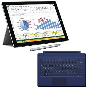 Microsoft Surface Pro 3 + Blue Type Cover Bundle, 128 GB Intel Core i7