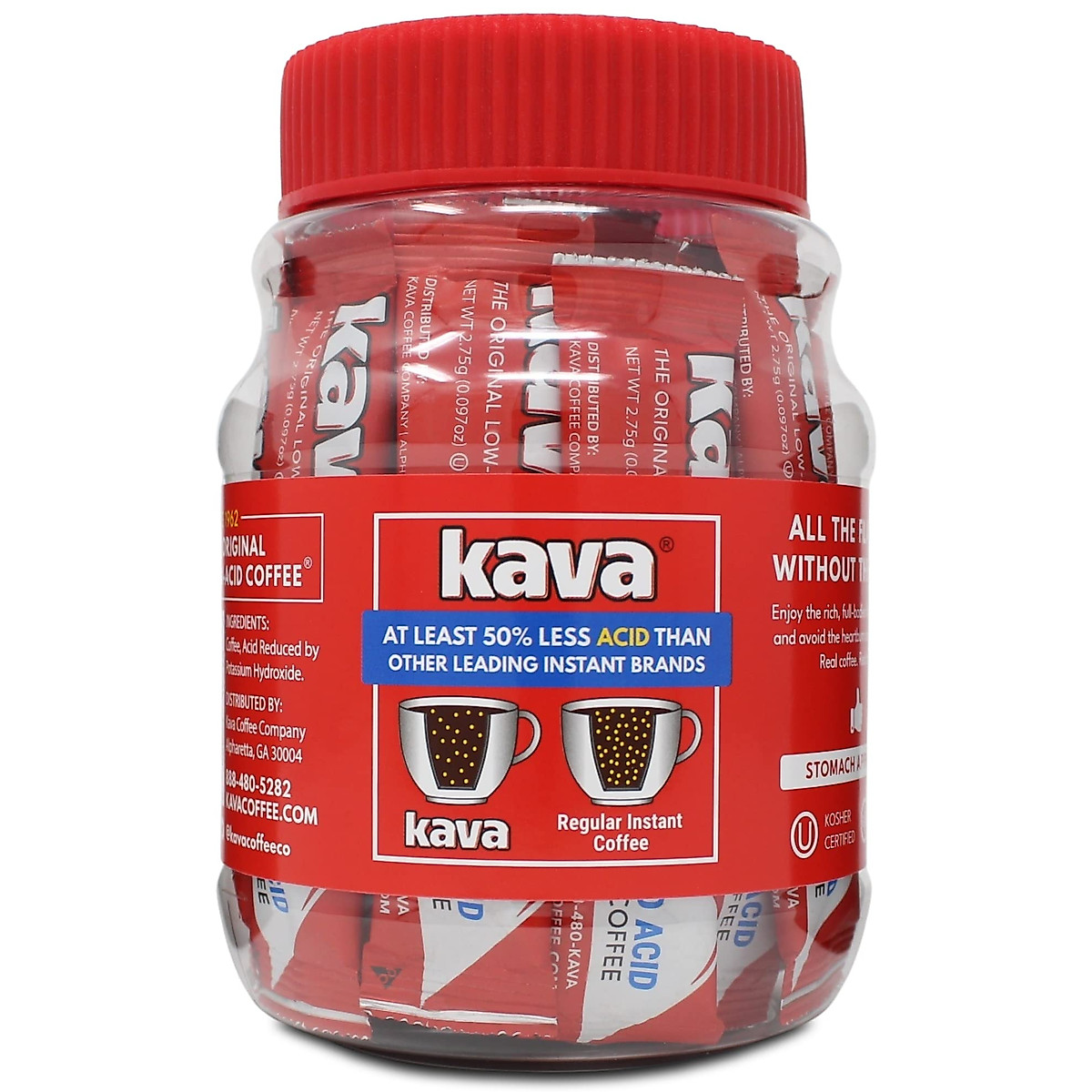 Kava Low Acid Instant Coffee Single Serve Stick Packets, 20 Count