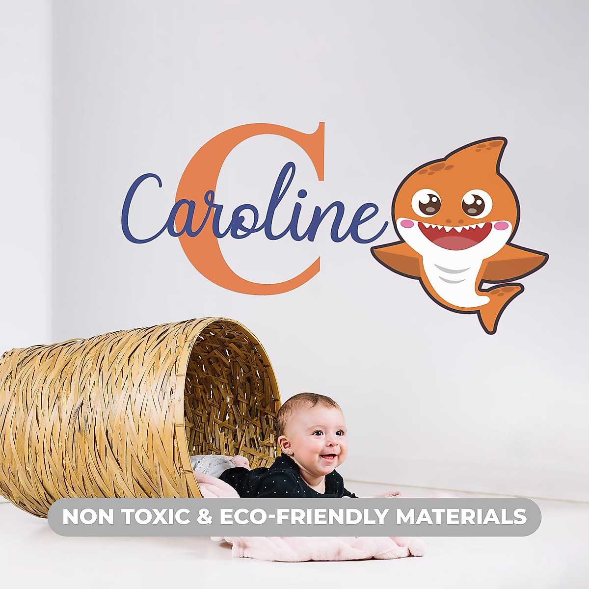 EGD Personalized Baby Shark Wall Decor I Name & Initial Wall Decals I Custom Name for Your Baby Room Decoration I Nursery Decor for Girls & Boys I Multiple Options for Customization