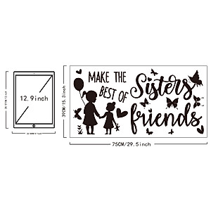 SUPERDANT Black and White Wall Decals Sisters Make The Best of Friends Wall Stickers with Butterfly Wall Decor Vinyl Wall Decoration for Nursery Girls Bedroom Living Room