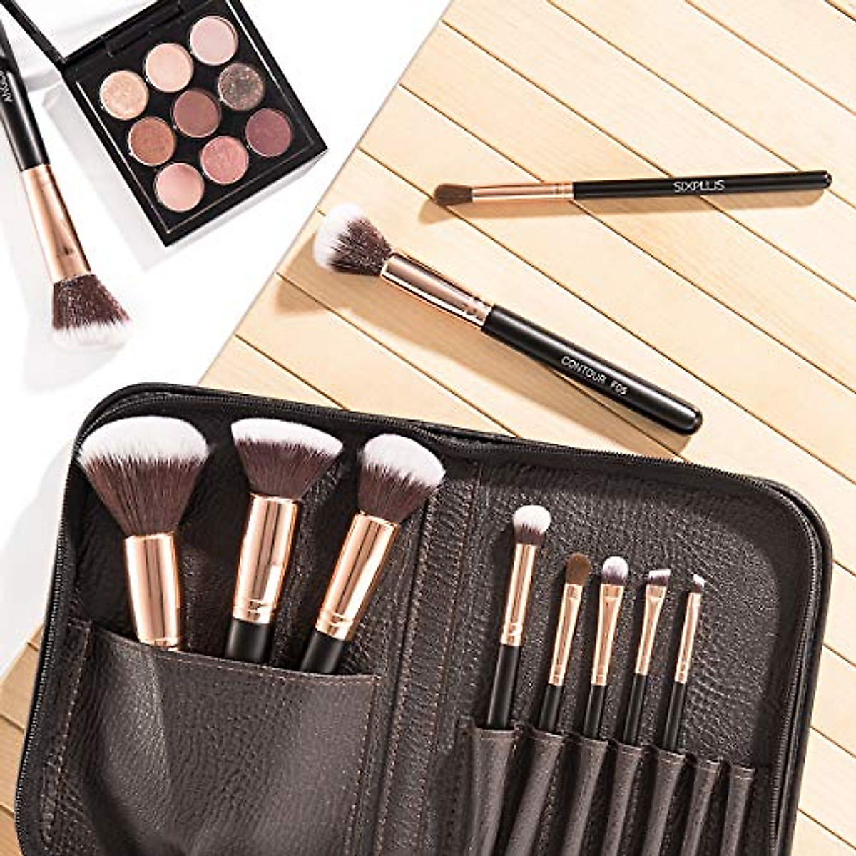 SIXPLUS Makeup Brushes Cosmetics Professional Essential 11-Piece Royal Golden Make Up Brush Set Kits with Makeup Bag and Pouch(Golden)