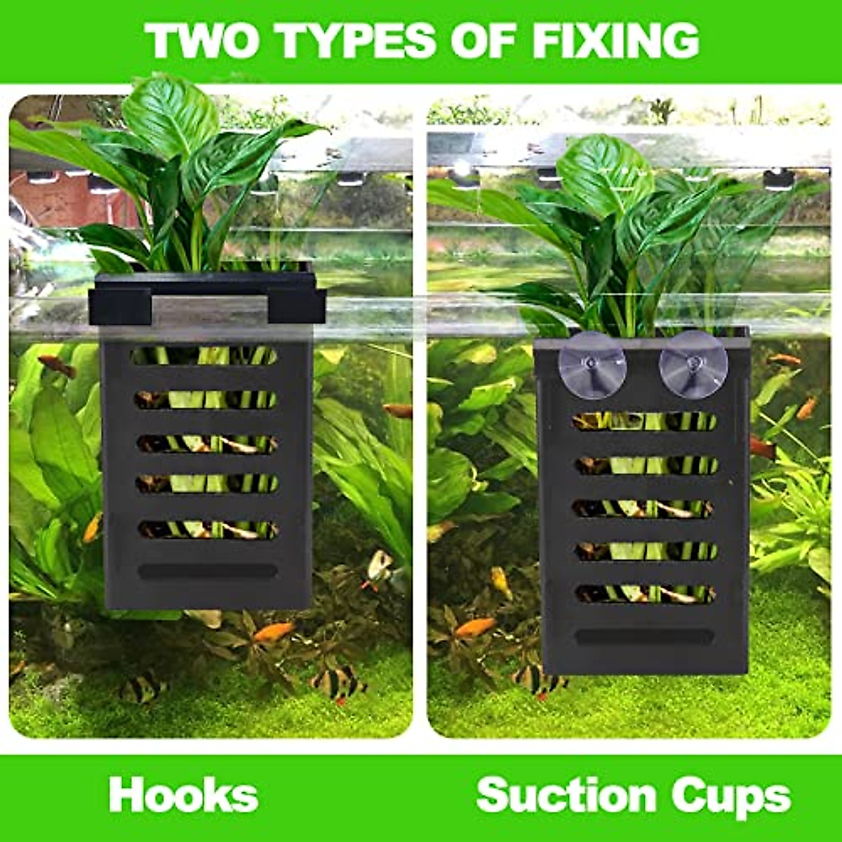 BABORUI 2 Pack Aquarium Plant Holder with Hooks and Suction Cups, Hanging Aquatic Planter Cups for Aquarium Decorations Plants, Aquarium Decor for Fish Tank Live Aquarium Plants