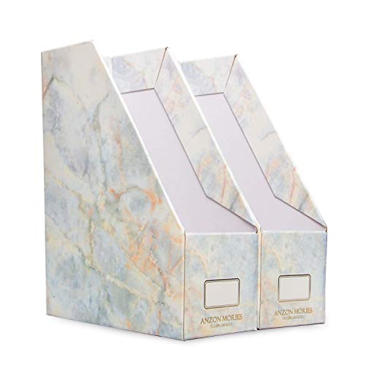 Magazine File Holder with Golden Marble Design 2 Pack, Premium Document Storage Box, Book Bin, Desk File Rack, Perfect for A4 Size Document, Office Folder, Newspaper Tray
