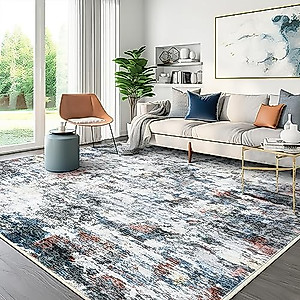 Miukiki 8x10 Area Rugs, Modern Abstract Washable Rug for Living Room, Stain Resistant Non-Shedding Distressed Area Rug with Non Slip Backing for Bedroom (Multi, 8'x10')