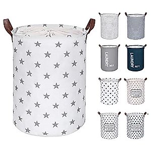 FRIENDIY Large Laundry Hampers (9 Colors), Removable Laundry Basket, foldable fabric laundry basket, drawstring waterproof round cotton linen storage basket. (Grey Star, Thickened 19"/Large)