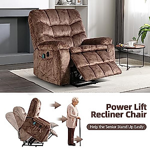 Phoenix Home Large Power Lift Chair with Massage and Heat for Elderly Recliner, Brown