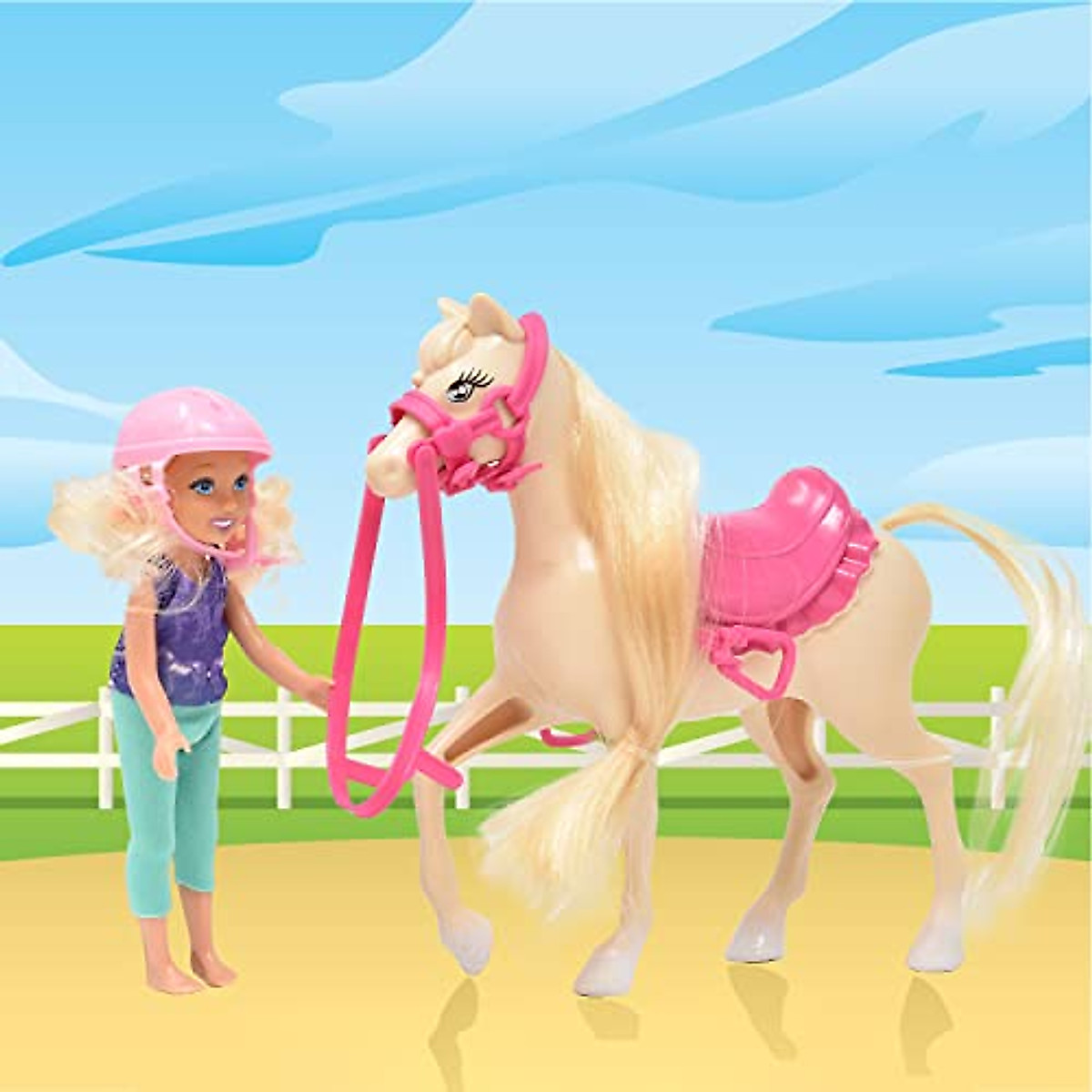 Doll with Horse Playset Toy for Girls Pony Rider Set with Fashion Doll Horse and Riding Helmet for Kids Ages 3 Years and Up