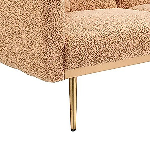 Eafurn Sherpa Teddy Futon Sofa Bed, Modern Boucle Upholstered Comfy Loveseat Couch Sleeper Sofabed with Golden Metal Legs and Throw Pillows, Small Folding Sofa&Couch for Home Office, Camel 65.35"