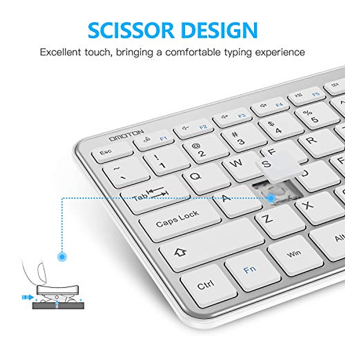 OMOTON Wireless Keyboard and Mouse Combo, Numeric Keypad/ Multimedia Shortcuts/ 3-Level Adjustable DPI, for Computer, PC, Desktop, Laptop with Windows System, Silver