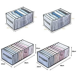 Mesh Wardrobe Clothes Organizer for Jeans and shirt, Upgraded Sturdy Large Drawer storage box for Clothing with Handle Foldable, Drawer Organizers Clothes (4 Packs: Shirt+Jeans+T-Shirt, Grey)