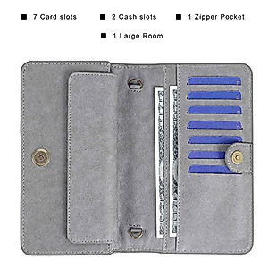 Women's Large Wallet Small Canvas Crossbody Bag Shoulder Cell Phone Pruse Handbag with Chain (Gray)