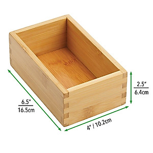 mDesign Wood Bamboo Storage Bin Container, Drawer Organizer Crate Boxes for Kitchen Pantry Cabinet, Shelf, Island or Countertop, Holds Snacks, Spices, or Drinks, Echo Collection, 4 Pack, Natural/Tan