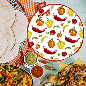 LEONAL Tortilla Warmer Taco 12 Inch Insulated Pouch Cloth - Microwave Use Fabric Bag to Keep Food Warm for up to One Hour (Chili Pepper Fiesta Party Carnival)