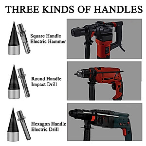 ZXLOYOS Firewood Drill Bit Wood Splitter with 3 Shank Hex + Square + Round, Removable Heavy Duty Drill Screw Cone Driver for Electric Drills, 32mm