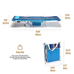 SunnyFeel Beach Lounge Chair, Reclining Beach Chairs, 180-degree & Lay Flat, Portable Folding Camping Chairs with Padded Comfy Pillow for Camp/Lawn/Outdoor/Travel/Picnic, Beach Camping Cot