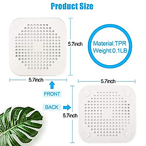 Square Drain Cover for Shower 5.7-inch TPR Drain Hair Catcher Flat Silicone Plug for Bathroom and Kitchen Filter Shower Drain Protection Flat Strainer Stopper with Suction Cups 2 Pack (Grey)