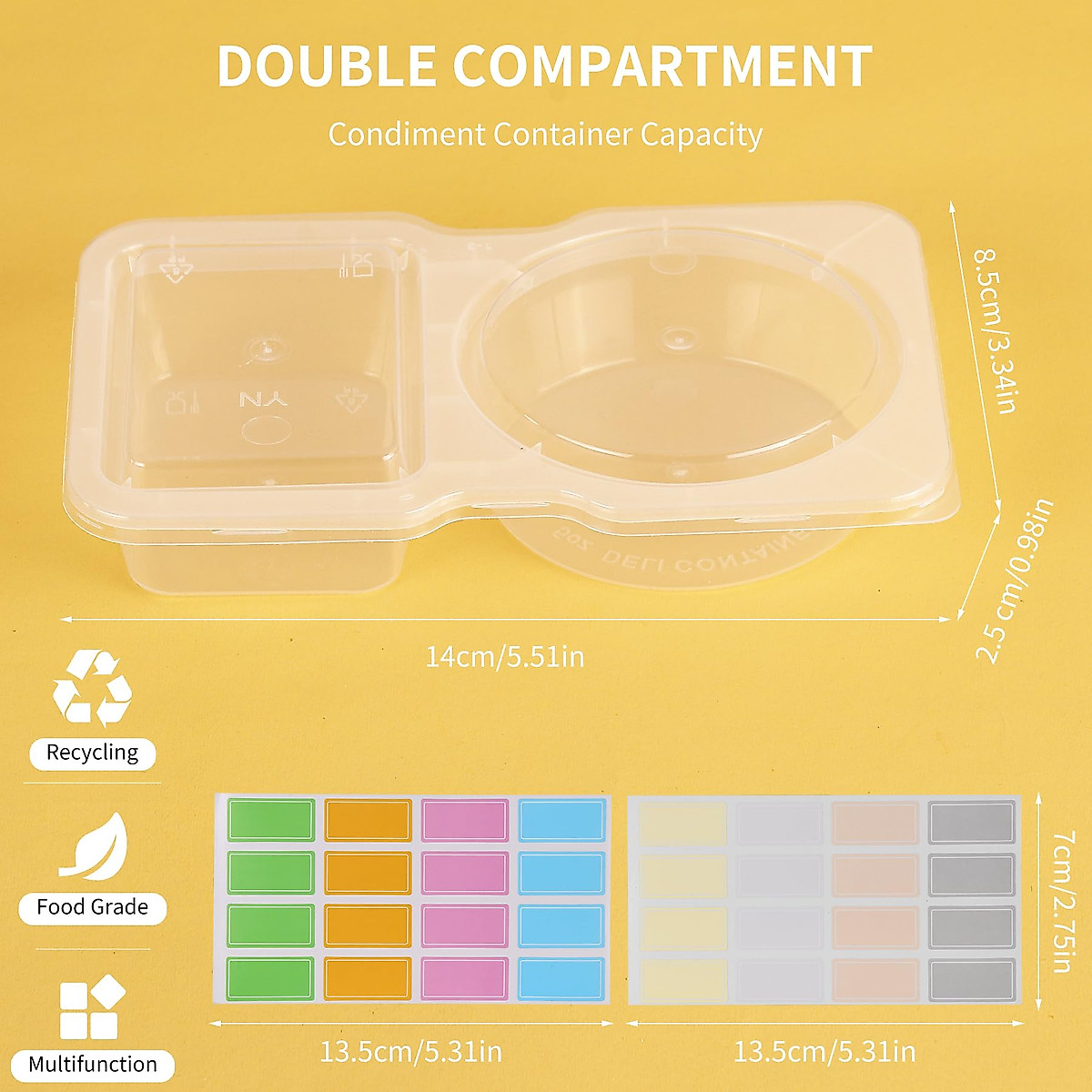 CJT Double Compartment Condiment Containers with Lids, New Disposable 2 Compartment Snack Containers, Portion Cups Reusable Plastic Snack Container for to-go Sauce, Sampling, Travel Snack-24PCS