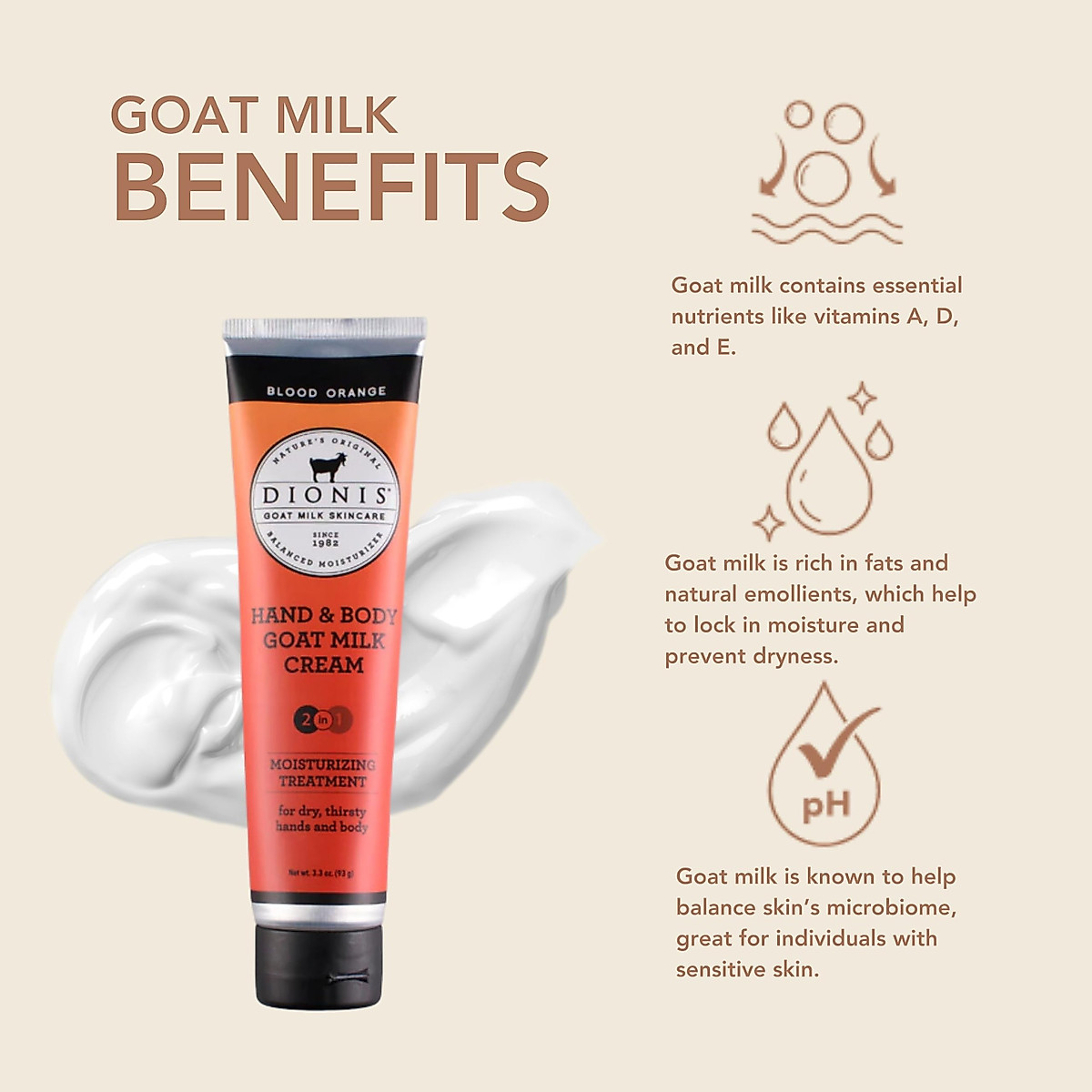 Dionis Goat Milk Skincare 3.3oz Blood Orange Hand & Body Cream - Travel Size Hand Lotion For Hydrating & Moisturizing Dry Skin - Cruelty Free Cream Made In The USA - Paraben Free Formula
