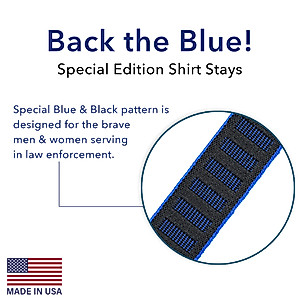 Shirt Stay Plus World's Best Shirt Stays for Men Police and Military Made in the USA (Back the Blue Edition Loop Stirrup) 1 Pair of Shirt Keepers