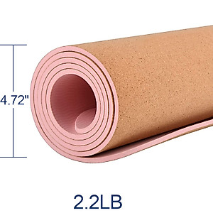 Cork Yoga Mat Thick 1/4" Extra Large 72"x24",Non Toxic Eco-friendly,Pilates Mat Fitness Mat Exercise Mats For Home Workout,Hot Yoga Mat for Men Women Kid Outdoor Pink