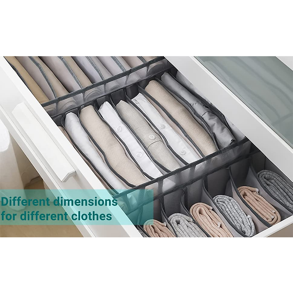 IrbingNii Clothes Organizer for Wardrobe Closet Jeans Pants Organizer Foldable Drawer Clothes Compartment Storage Box(Grey)