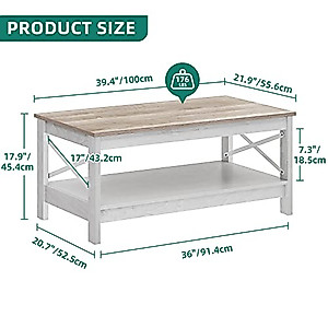 YITAHOME Grey Coffee Table for Living Room,Modern Farmhouse Coffee Table with Storage,2-Tier Center Table for Living Room Wood Living Room Table Accent Cocktail Ends Table with Sturdy Frame
