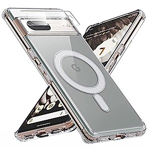 MAKAVO for Google Pixel 7 Case, Magnetic Cover Compatible with MagSafe, Slim Thin Crystal Clear Shockproof Phone Shell with Hard Back & Soft Edge, Camera Lens Protector