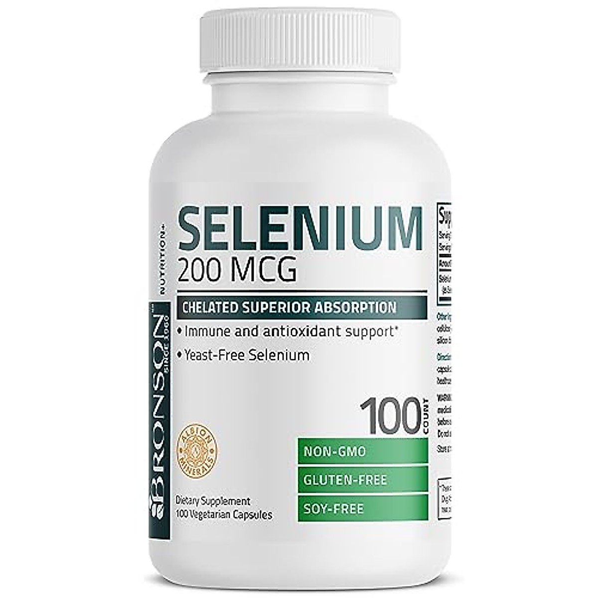 Bronson Selenium 200 mcg for Immune System, Thyroid, Prostate and Heart Health – Yeast Free Chelated Amino Acid Complex - Essential Trace Mineral with Superior Absorption, 100 Vegetarian Capsules