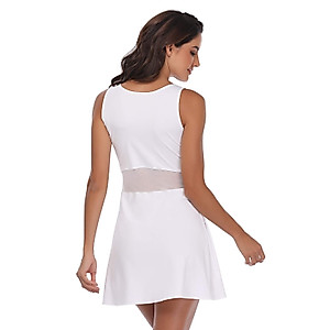 Saadiya Sport Dresses for Women, Sleeveless Tennis Dresses Girl's Sportwear Workout Mesh Dress White