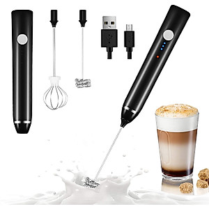 Milk Frother Handheld, Dallfoll USB Rechargeable Electric Foam Maker for Coffee, 3 Speeds Mini Milk Foamer Drink Mixer with 2 Whisks for Bulletproof Coffee Frappe Latte Cappuccino Hot Chocolate