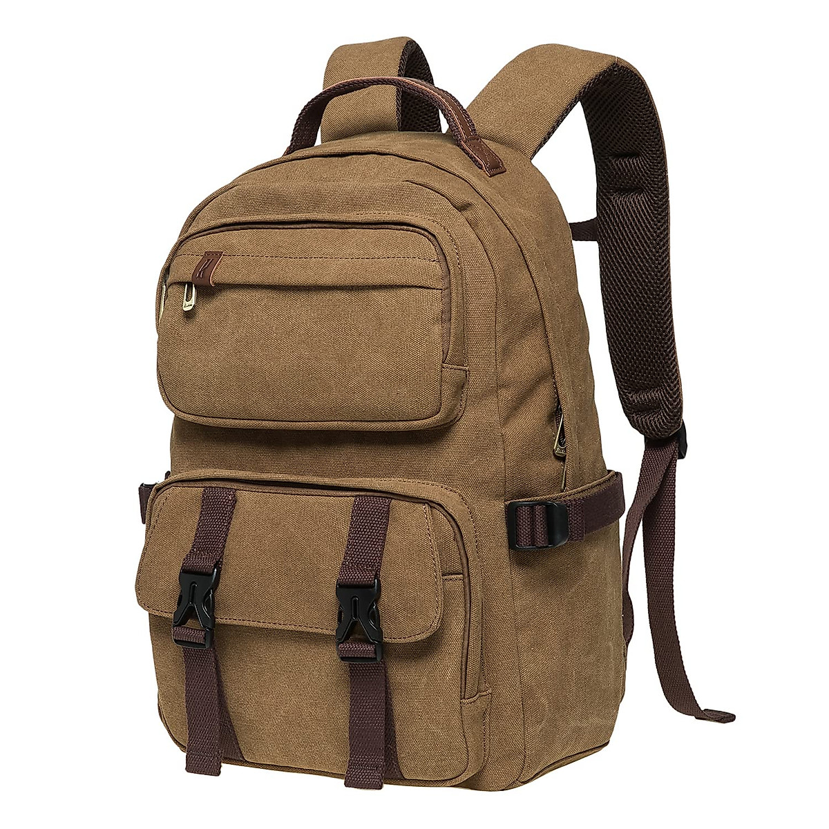 KAUKKO Vintage Casual polyster and Leather Rucksack Backpack(20-2-KHAKI)