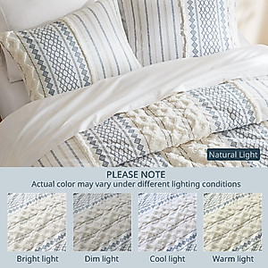 INK+IVY Comforter for Queen Size Bed, Chenille Tufted, Breathable Cotton Comforter Set Queen, All Season Modern Boho Comforter with Farmhouse Bedding Flare, 2 Matching Shams, Queen White/Navy 3 Piece