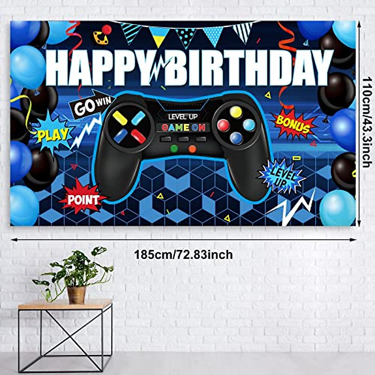 Video Game Birthday Party Decorations Set Gaming Happy Birthday Supplies Includes Video Game Backdrop, Table Covers, Balloons and Foil Gamer Balloons for Birthday Party (Blue and Black)