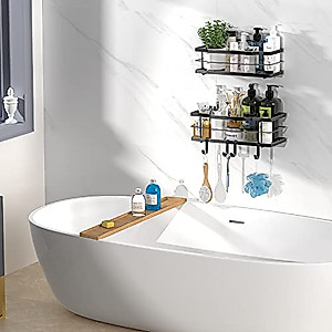 Moforoco Shower Caddy - Adhesive Shower Organizer, Hanging Suction Black Shower Shelves Rack, Inside Shower Rack Holder, Bathroom Decor Organization Storage Accessories, Home Essentials Gadgets