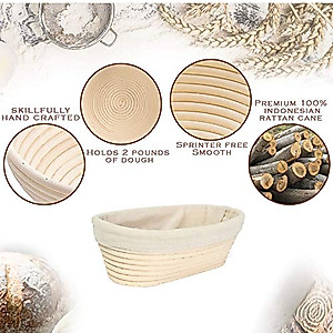 Bread Proofing Basket Set Of 2 Round and Oval, Banneton Proofing Basket + Danish Dough Whisk + Bread Scoring Lame + Stainless Steel Dough Scraper + Flexible Dough Scraper, Sourdough Tools Kit