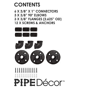 Towel and Robe Hook Set by Pipe Decor, Heavy Duty DIY Style, Rustic and Chic Industrial Iron Pipe Electroplated Black Finish, 3 Hooks Perfect for Bathroom Towels, Robes, or Coats, Oil and Rust Free