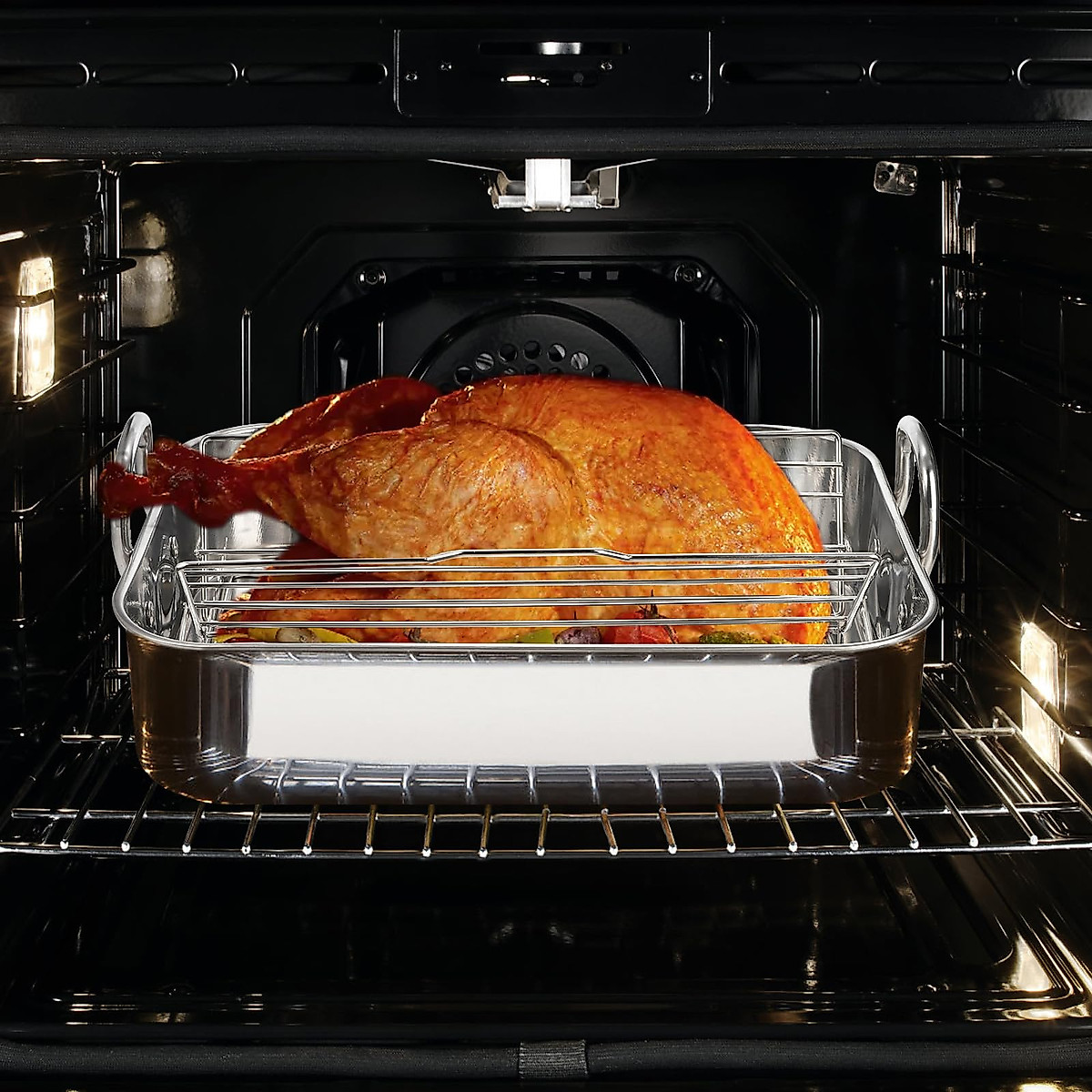 TOPZEA Stainless Steel Roasting Pan with Rack, 16 Inch Classic Rectangular Turkey Roaster Pan with 2 In 1 Grill Rack & Handle, Large Broiling Baking Pan Oven Cookware for Chicken, Steak, Meat, Lasagna