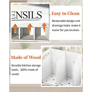 brekle White Kitchen Utensil Holder Rustic Large Wooden Utensil Organizer Cooking Tools Storage