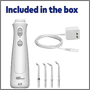 Waterpik Cordless Pearl Rechargeable Portable Water Flosser for Teeth, Gums, Braces Care and Travel with 4 Flossing Tips, ADA Accepted, WF-13 White