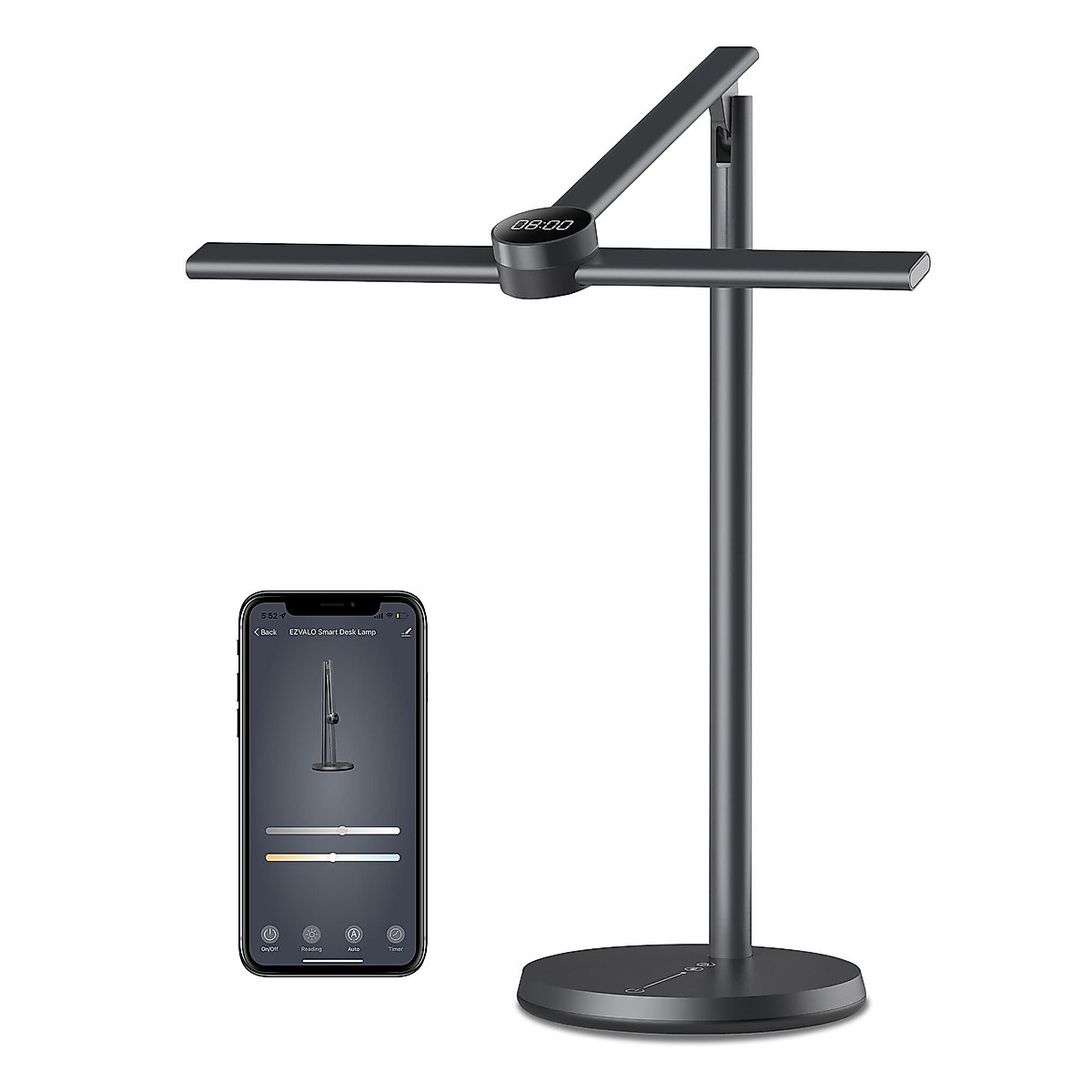 EZVALO Smart Desk Lamp with APP Control,Eye-Caring Auto-Dimming Led Desk Lamp,3 Color Temperature, Works with Alexa&Google Assistant, Study Lamp with Clock, Desk Lamps for Home Office Reading,Studying