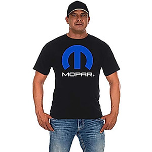 JH Design Men's Mopar Logo T-Shirt Short Sleeve Crew Neck Black Shirt (Large, Black)