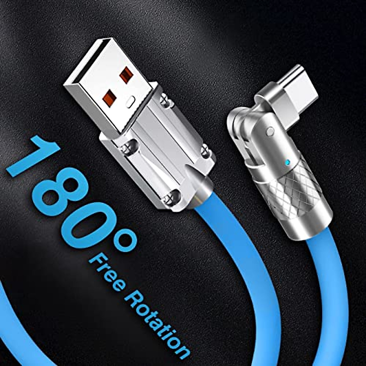 Recyphi Chubby Gamer 180° Rotating Fast Charge Cable USB to C Cord LED Flexible Rotary Connector Durable Thick Rubber Safety Charging, Laptop