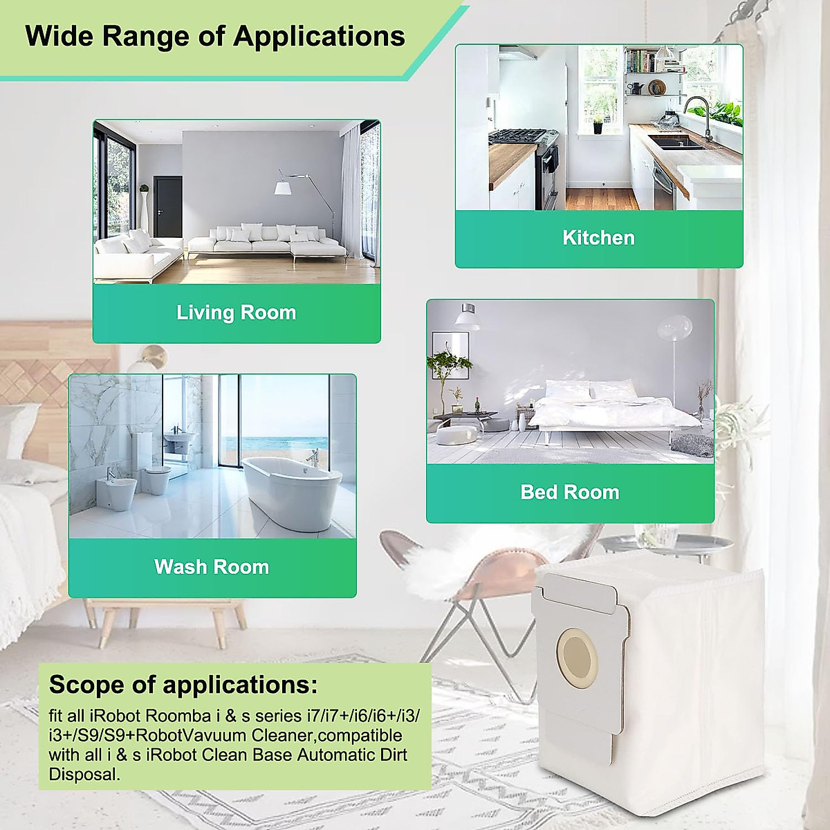 Replacement Parts for iRobot Roomba s9 (9150) s9+ s9 plus (9550) S-Series Vacuum Cleaner 24 Pack, 2 Pack of Multi-Surface Rubber Roller Brushes, 6 Filters, 6 Side Brushes, 6 Dust Bags and 2 Tools