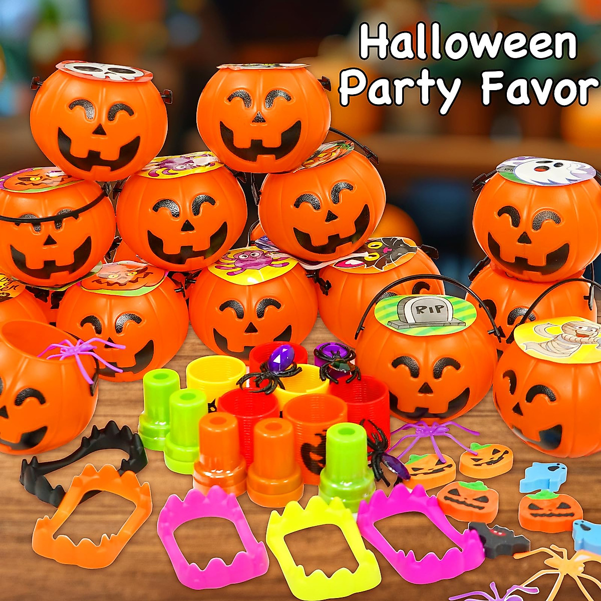 192 PCS Halloween Party Favors For Kids, 24 Pack Prefilled Halloween Pumpkins With Toys Halloween Toys Bulk for Halloween Party School Classroom Prizes Rewards Trick or Treats Gifts