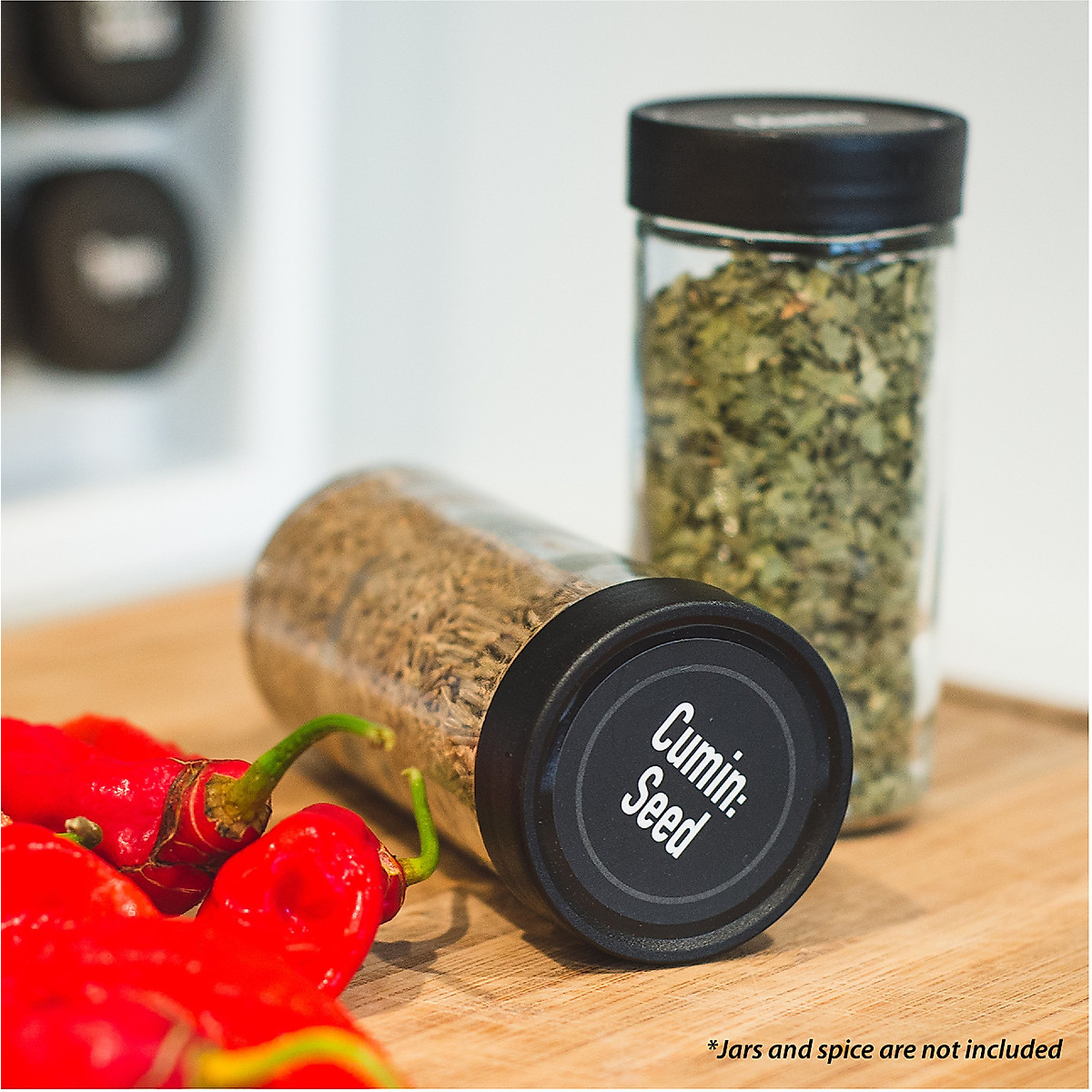 AllSpice Ultimate Spice Label Set 525 Preprinted Water Resistant Round Spice Jar Labels Set 1.5" with Extra Fine White Paint Pen(Modern Black)