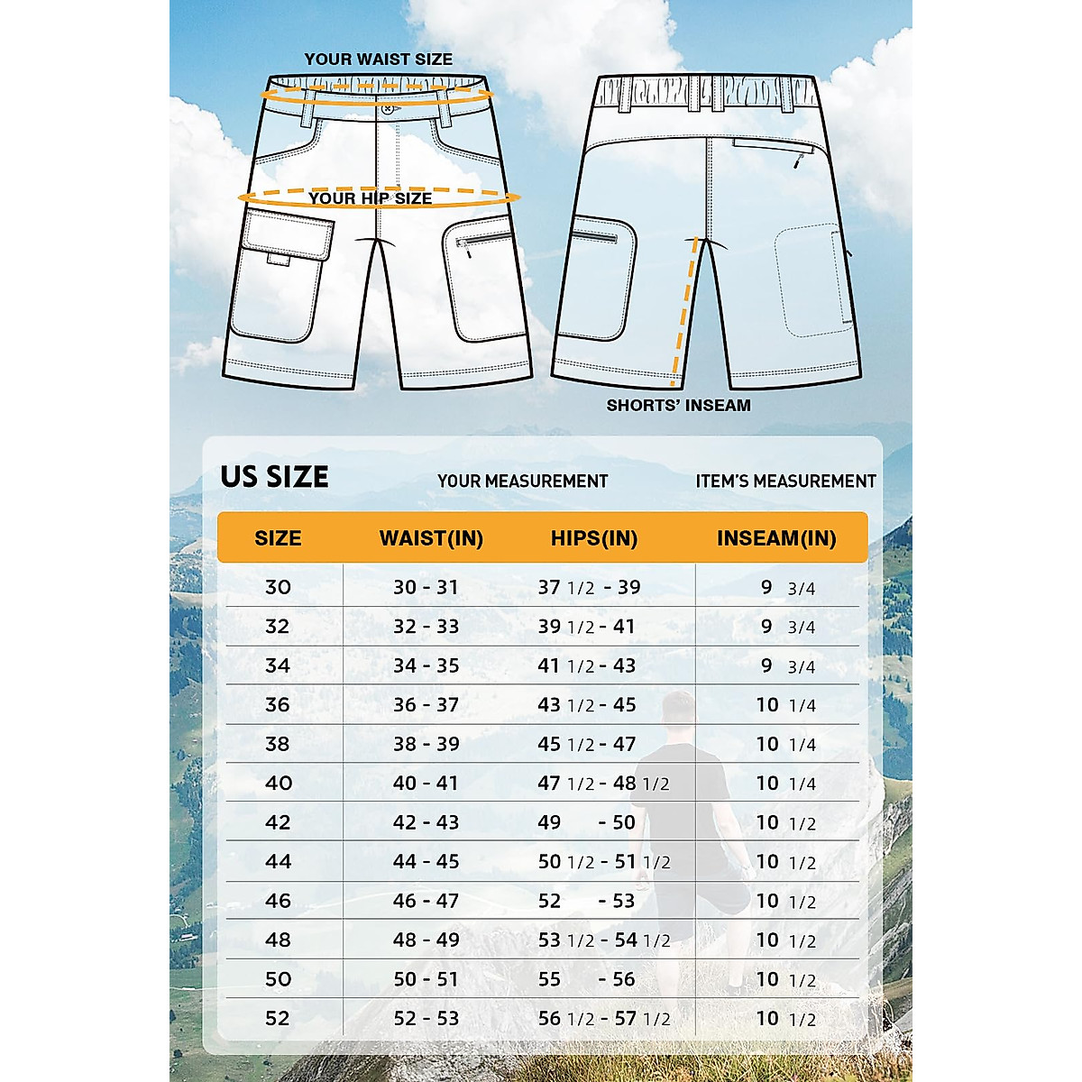 Hiauspor Men's Hiking Cargo Shorts 9"/10" Quick Dry Lightweight Waterproof for Golf Tactical Fishing Casual with 6 Pockets (Black, 38)